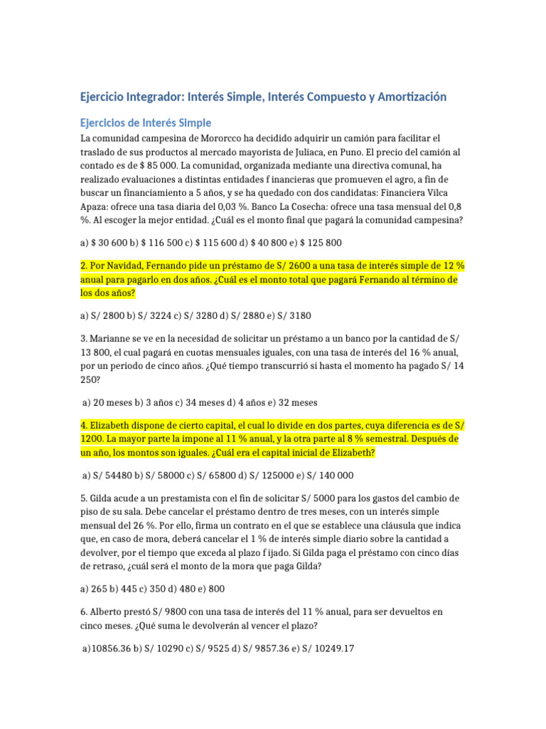 Ejercicio Integrador Interes Amortizacion | PDF | Interés | Finanzas personales