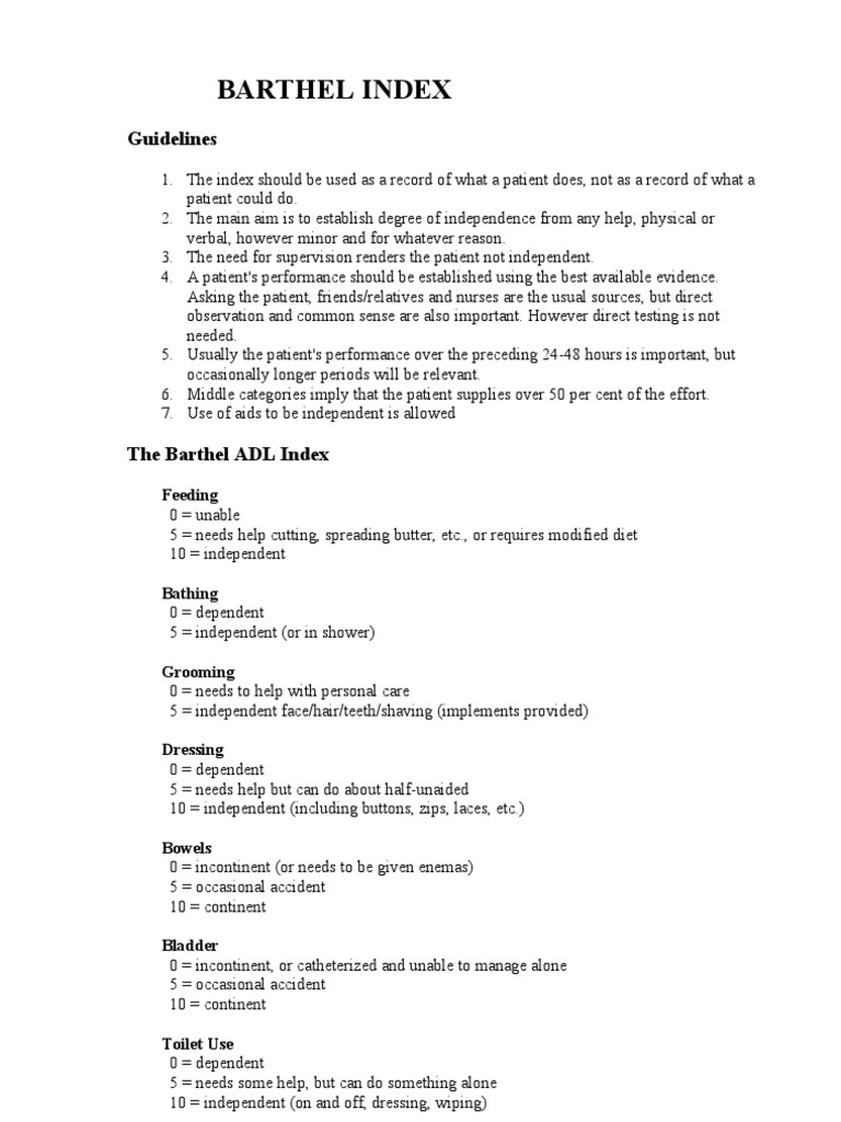 Barthel Index | PDF