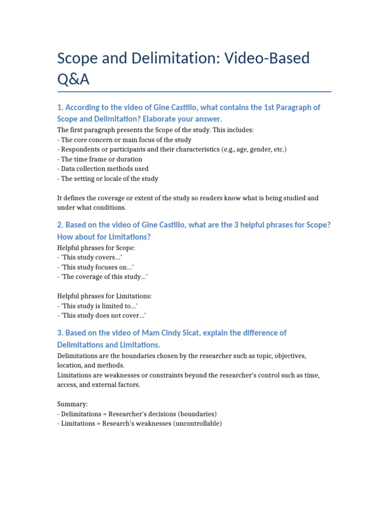 Scope and Delimitation Explained | PDF