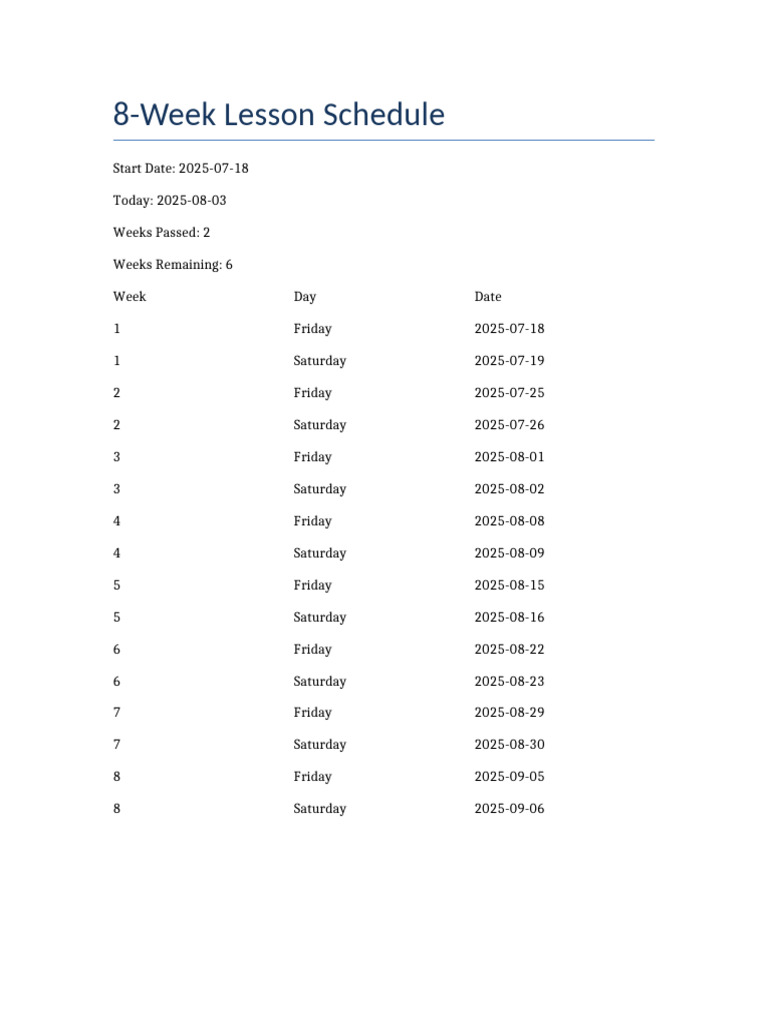 Lesson Schedule | PDF