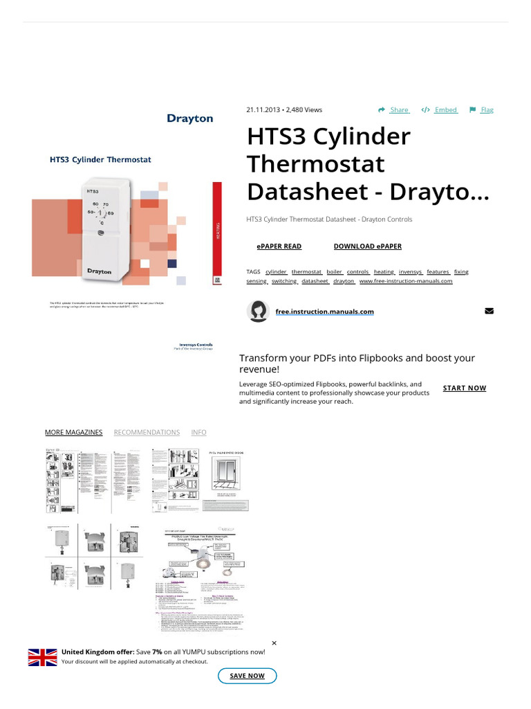 HTS3 Cylinder Thermostat Datasheet - Drayton Controls | PDF