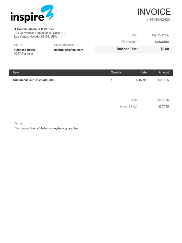 Rebecca Heath Sub Guru Invoice | PDF