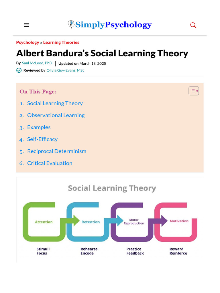 Albert Bandura's Social Learning Theory in Psychology | PDF | Self Efficacy | Behaviorism