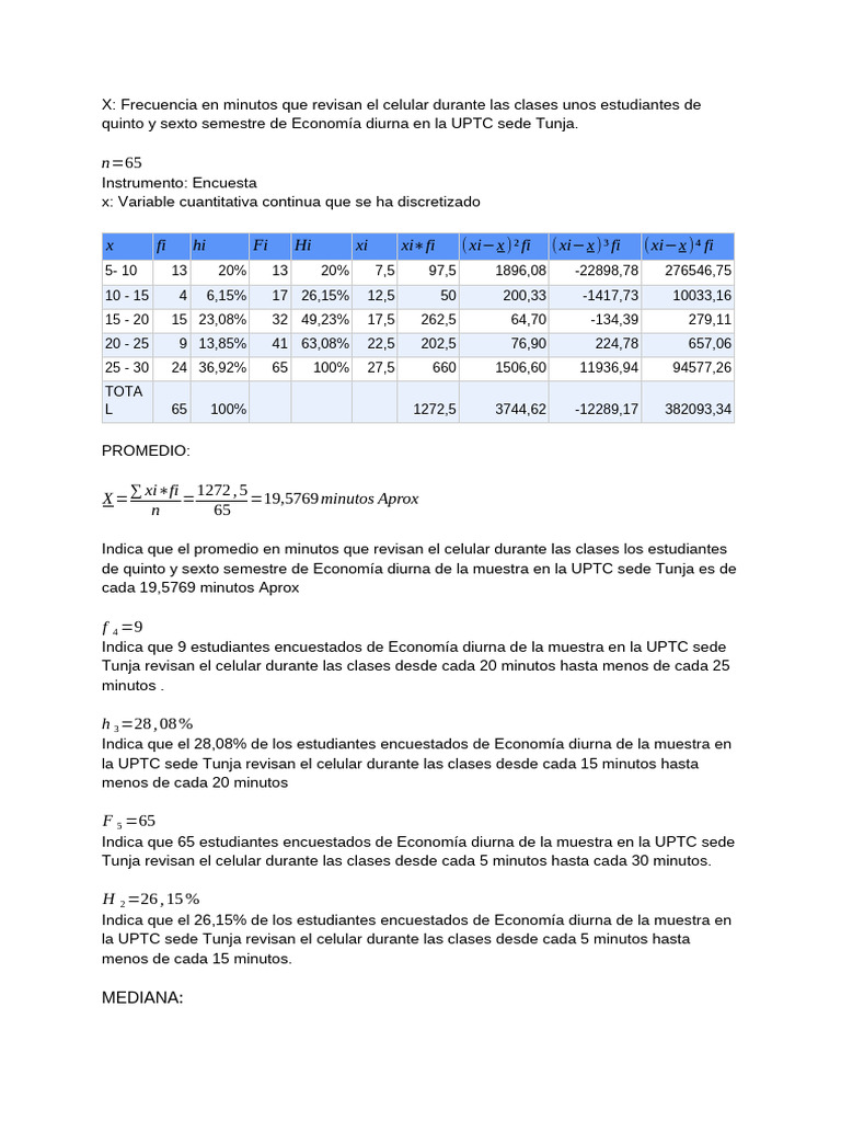 Xi X Fi Xi X Fi Xi X Fi: Mediana | PDF | Análisis de los datos | Teoría ...