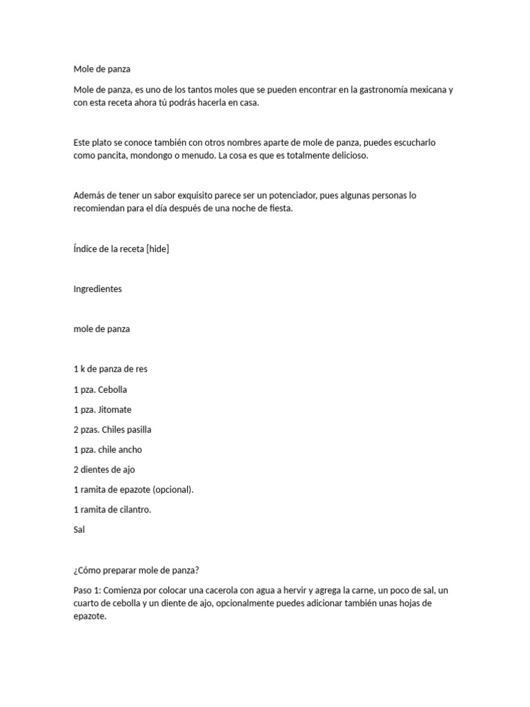 Receta de Mole de Panza Mexicano | PDF