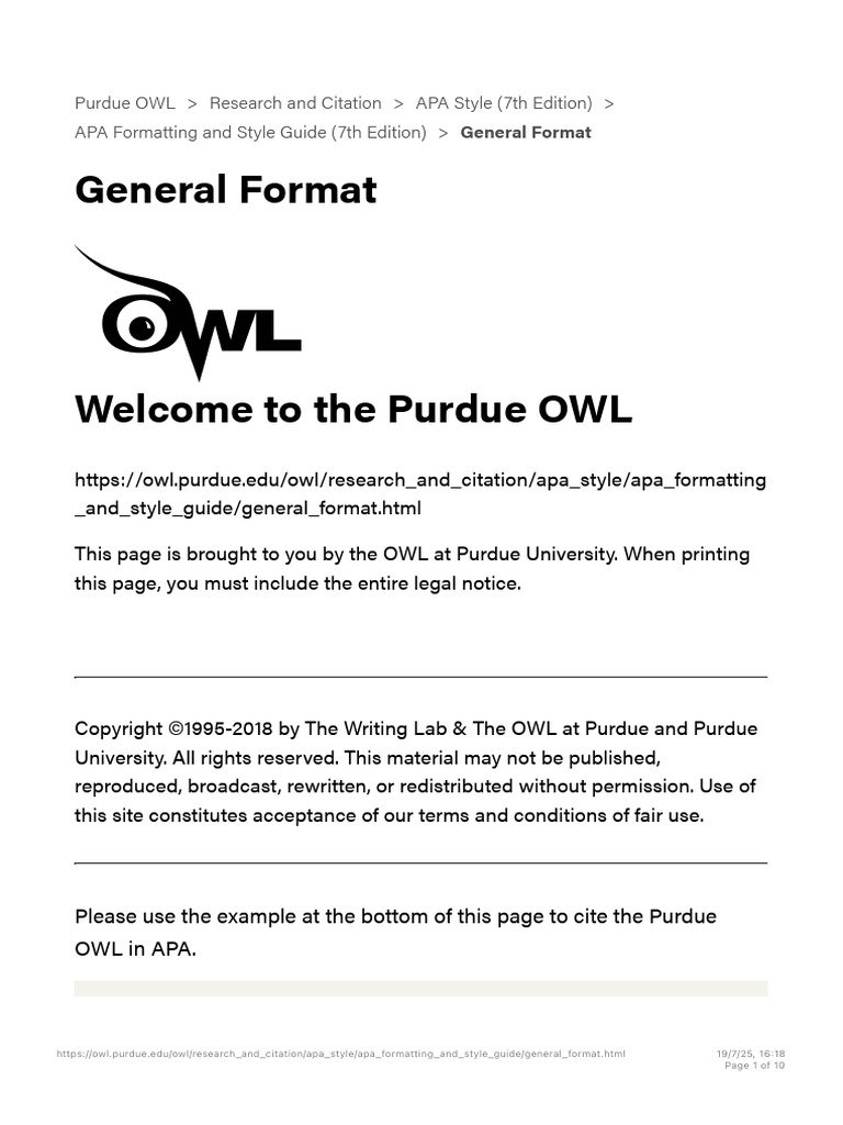 General Format - Purdue OWL® - Purdue University | PDF | Apa Style ...