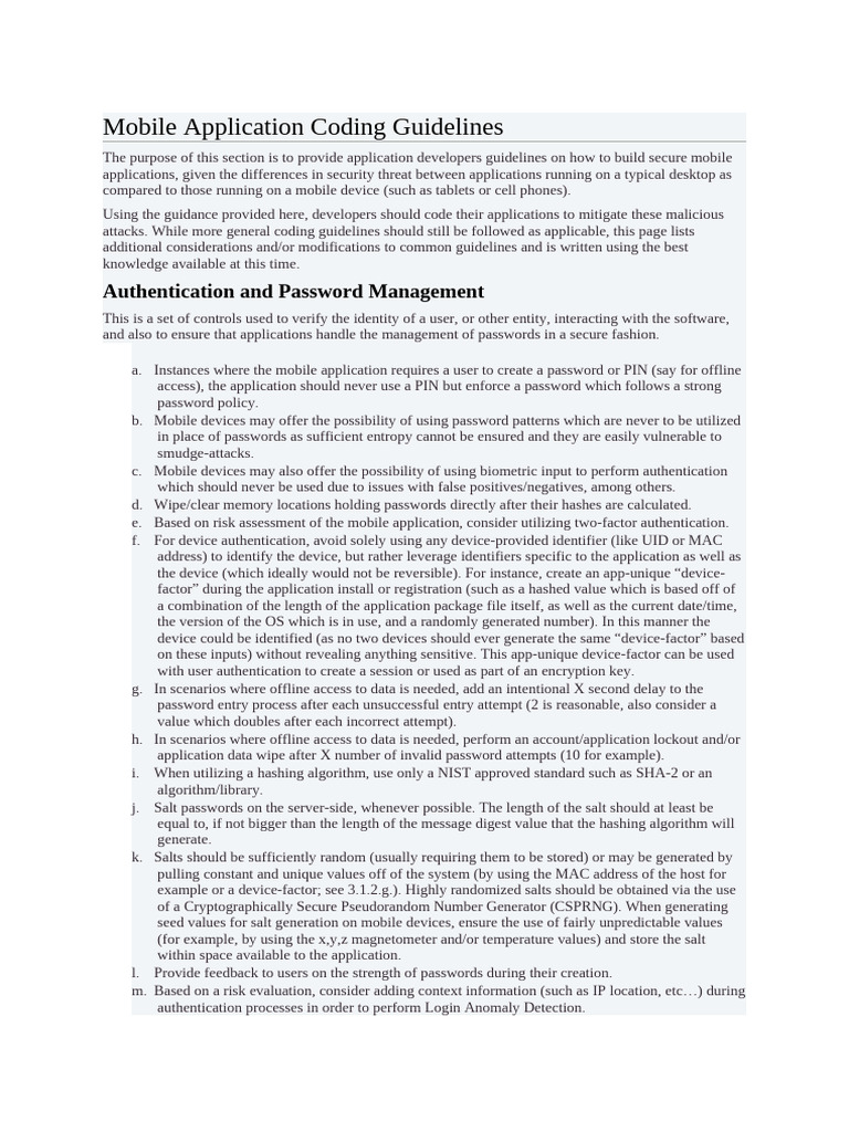 Mobile App Security Coding Guidelines | PDF | Public Key Certificate ...