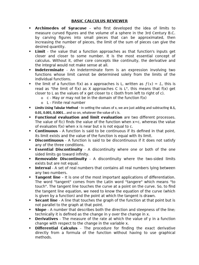 Q3-BASIC-CALCULUS-REVIEWER-TERMS | PDF | Trigonometric Functions | Derivative