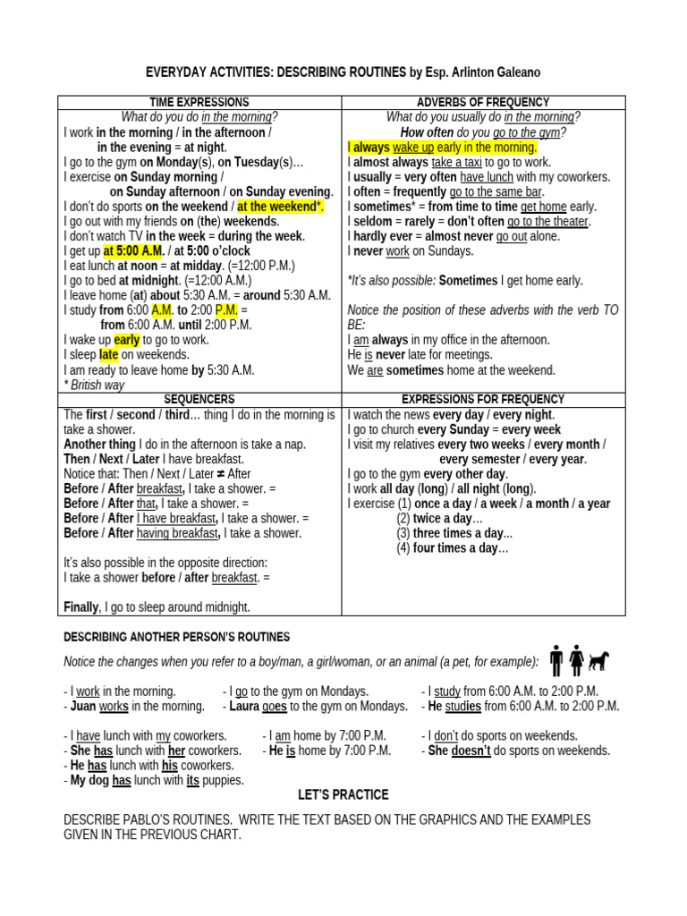 Everyday Routines and Activities Guide | PDF