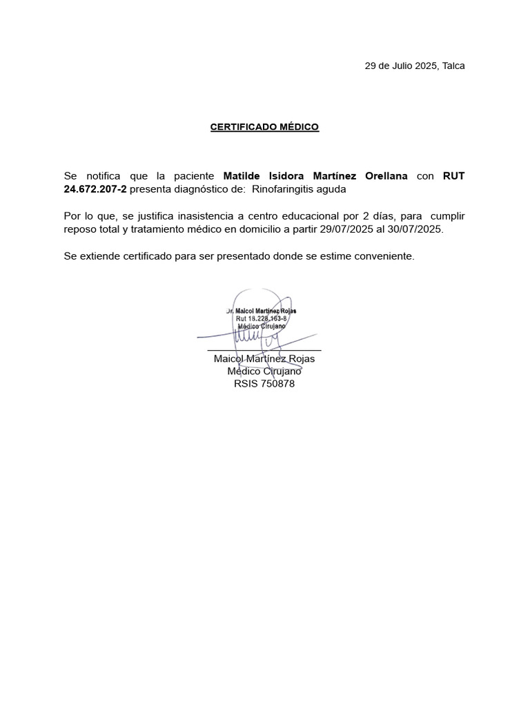 Certificado Medico Mmo | PDF