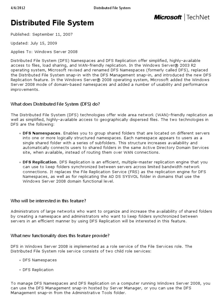 What Does Distributed File System (DFS) Do? | PDF | Replication (Computing) | Computer Architecture