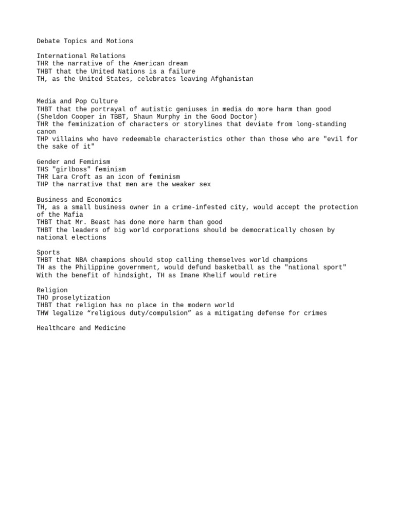 Debate Topics and Motions | PDF