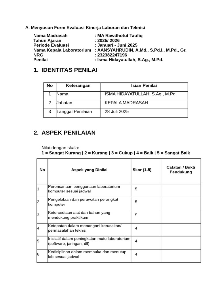 Menyusun Form Evaluasi Kinerja Laboran Dan Teknisi | PDF