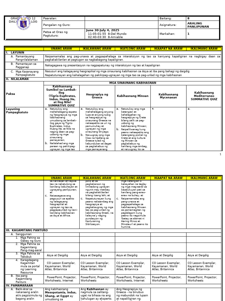 Ap8 q1 Week 3 Matatag DLL | PDF