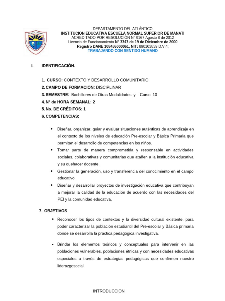 Curso de Contexto y Desarrollo Comunitario | PDF | Educación de la ...