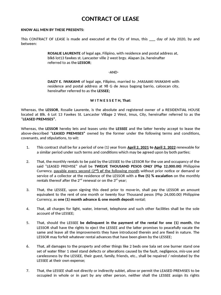Residential Lease Agreement Template | PDF | Lease | Legal Documents