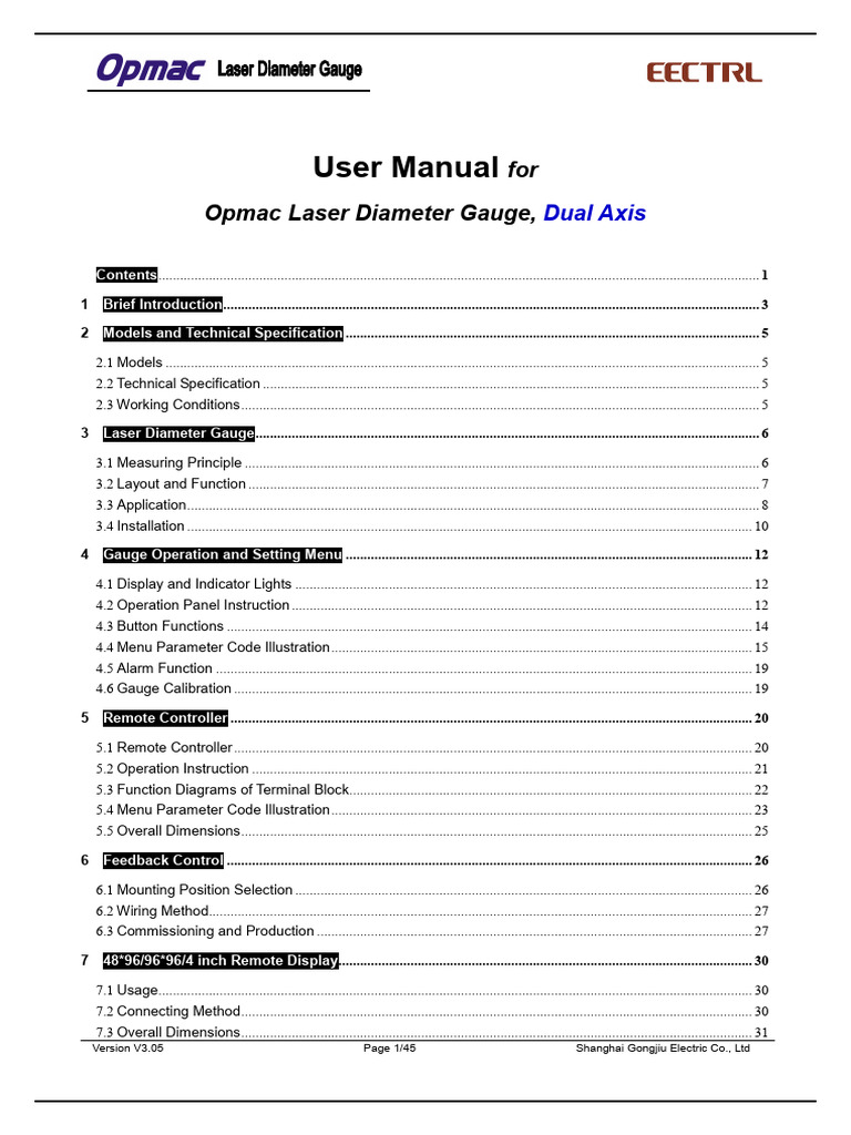 Opmac Dual Axis Laser Diameter Gauge User Manual V3.05, 01jan2024 | PDF ...