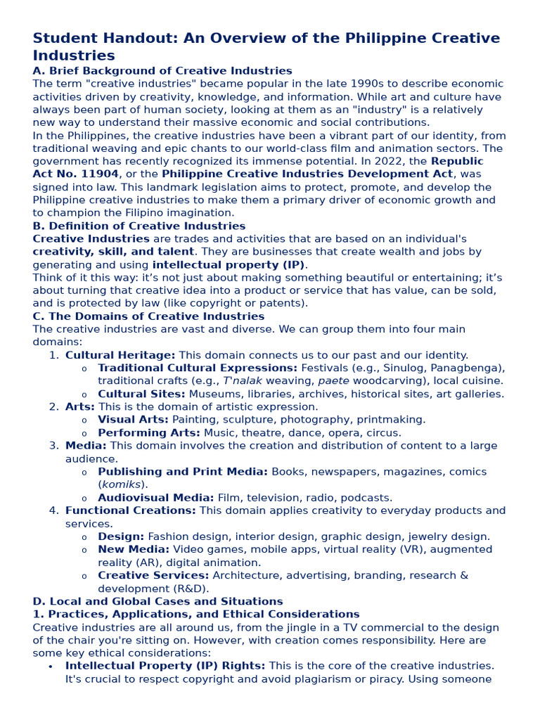 Overview of Philippine Creative Industries | PDF | The Arts ...