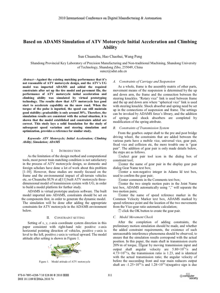 Based On ADAMS Simulation of ATV Motorcycle Initial Acceleration and ...