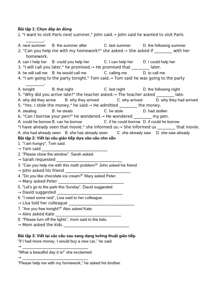 Reported Speech Exercises | PDF