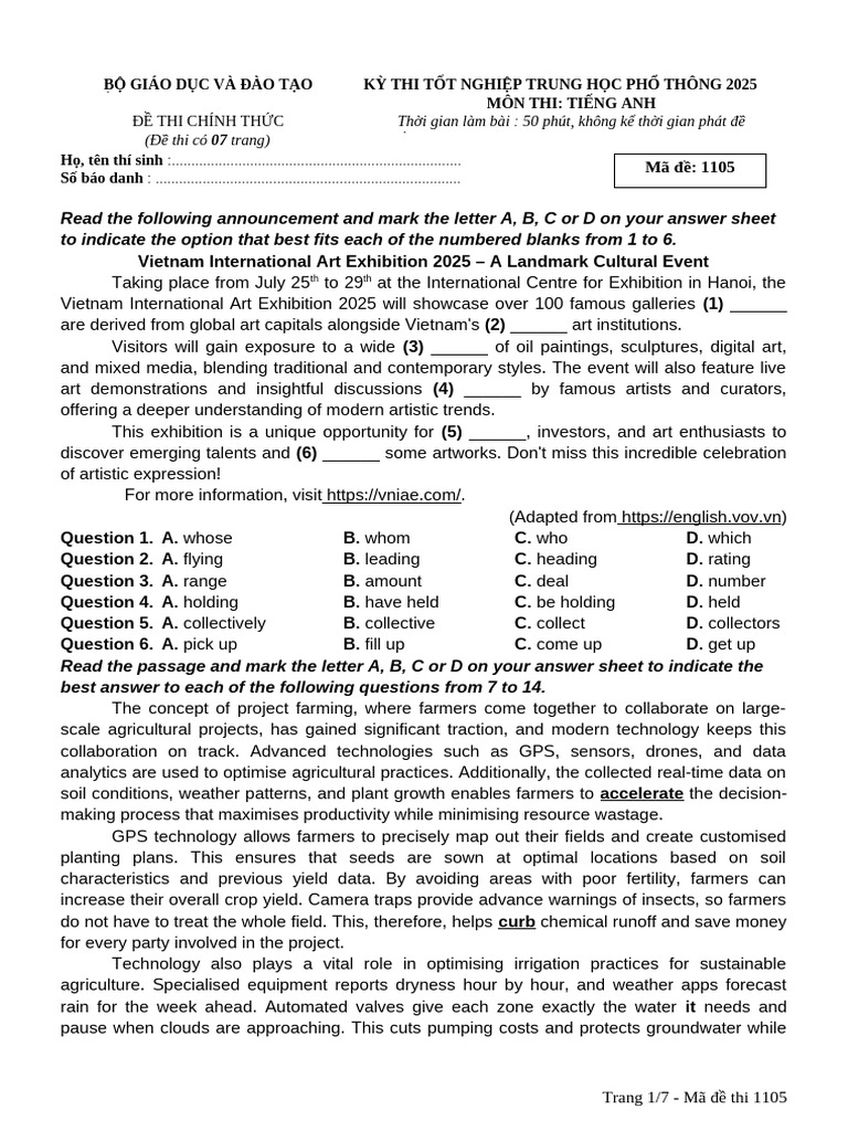 Mã Đề 1105 | PDF | Agriculture | Climate Change Mitigation