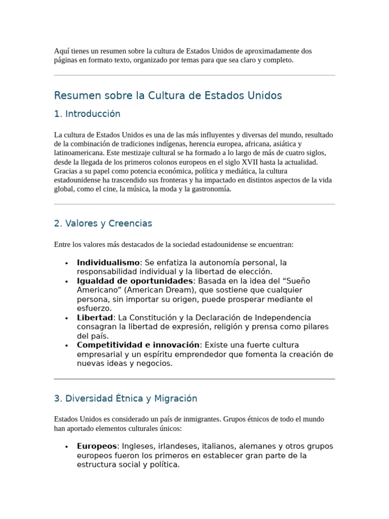 Resumen de la Cultura de EE. UU. | PDF | Los Estados Unidos | Cultura ...