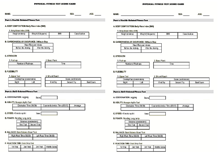 Physical Fitness Test Score Card | PDF