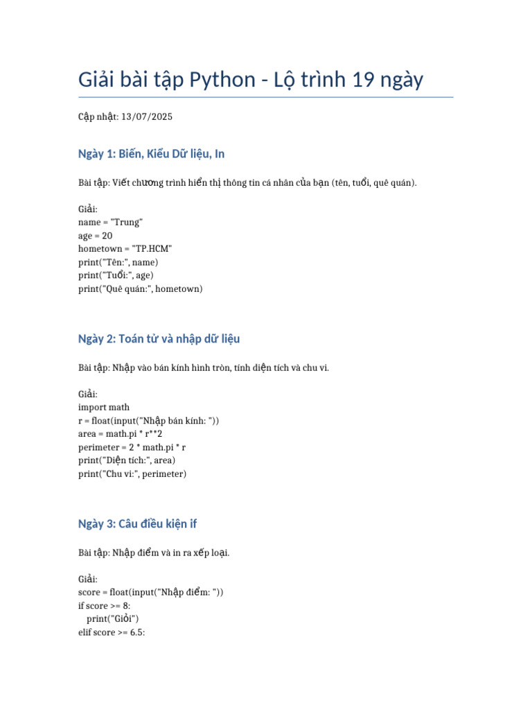 Bai Tap Python 19 Ngay Daydu | PDF