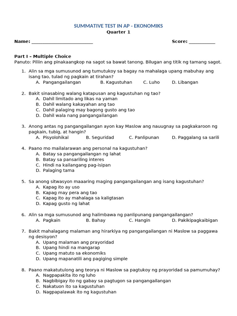 Summ - Test Ap 9 Q1 W4 | PDF