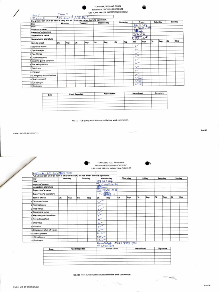 Fuel Pump Pre-Use Inspection Checklists | PDF | Gases | Equipment