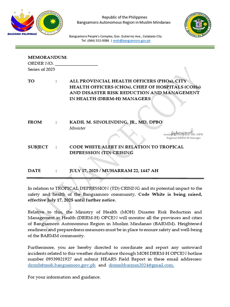 Code White Alert for TD Crising | PDF