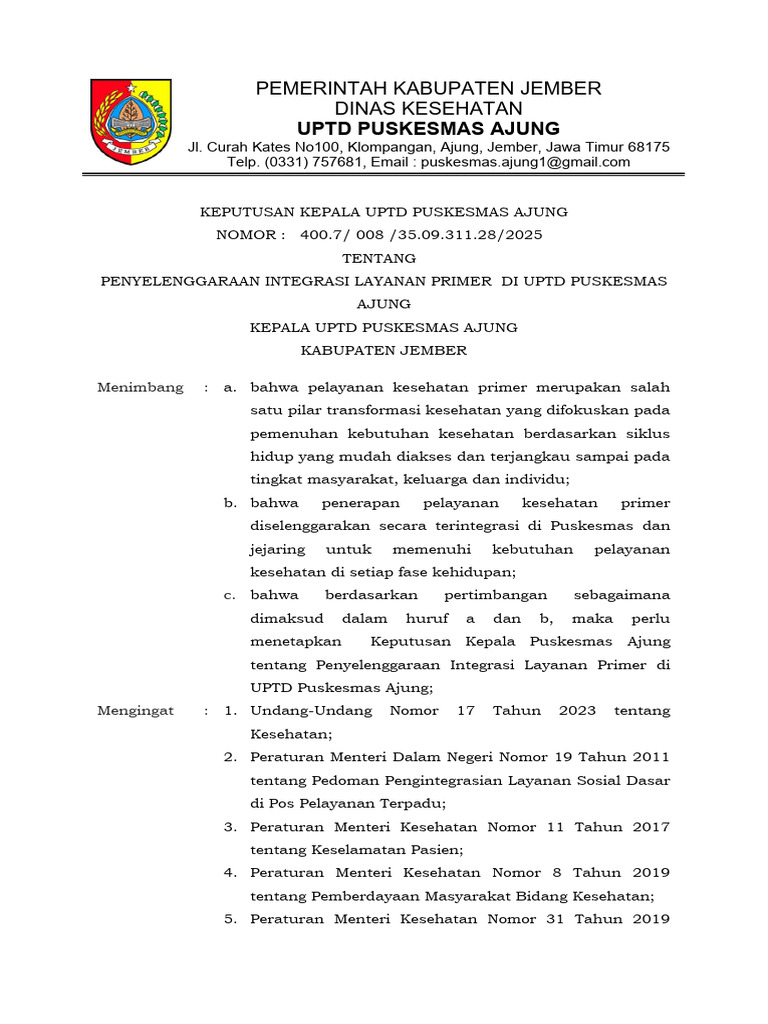 SK Penyelenggaraan Ilp Di PKM Ajung | PDF