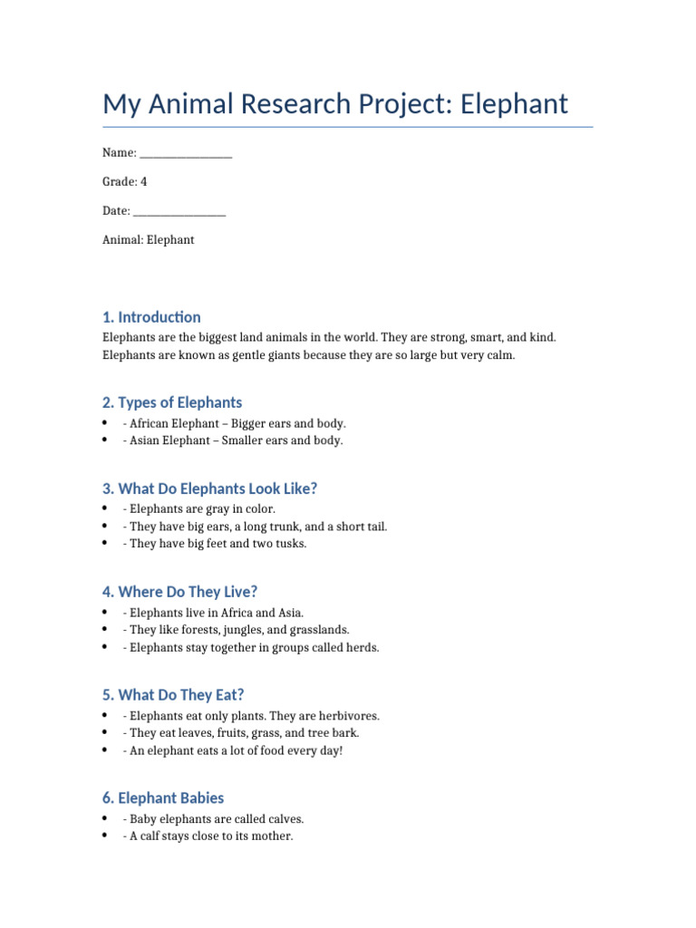 Elephant Research Project for Kids | PDF