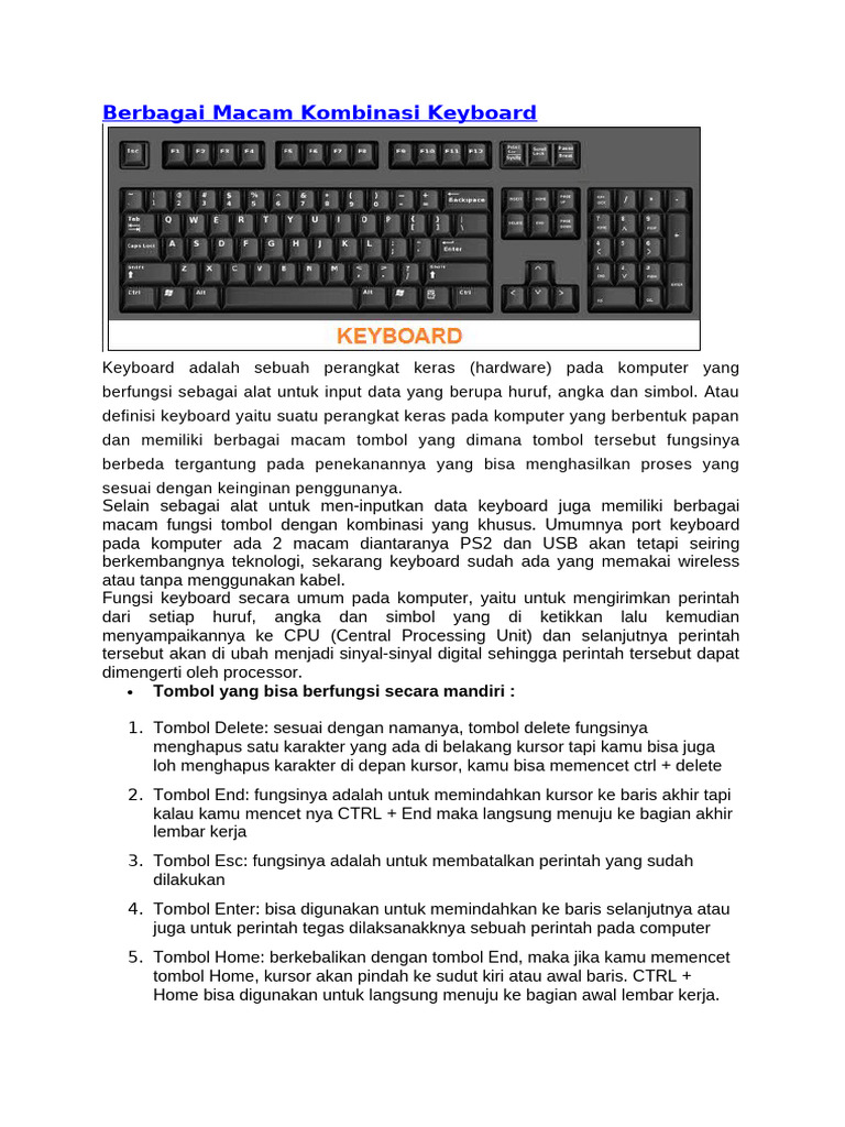Berbagai Macam Kombinasi Keyboard Tugas-1 | PDF