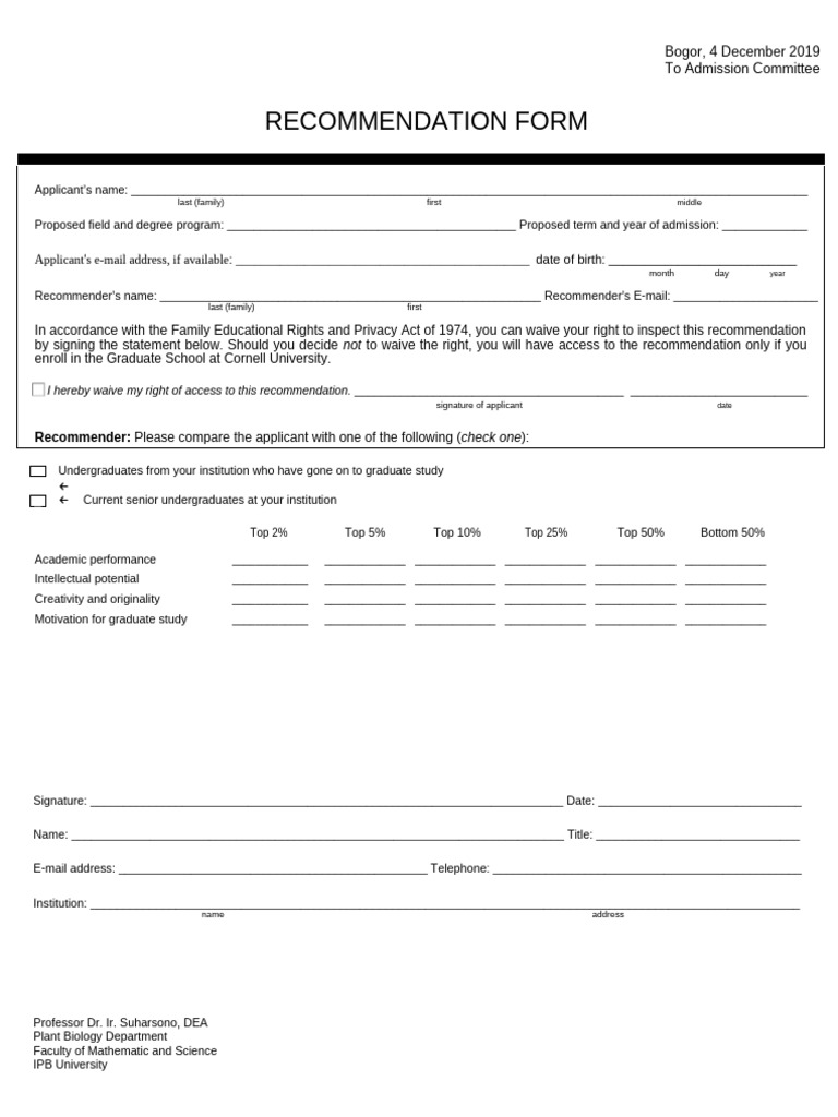 4 - Example of Cornell Recommendation Form | PDF | Educational Stages | Higher Education
