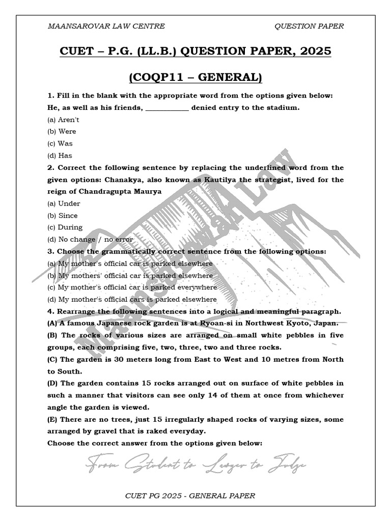 Cuet PG 2025 Coqp11 Question Paper With Answer Key | PDF | Cost Of Living