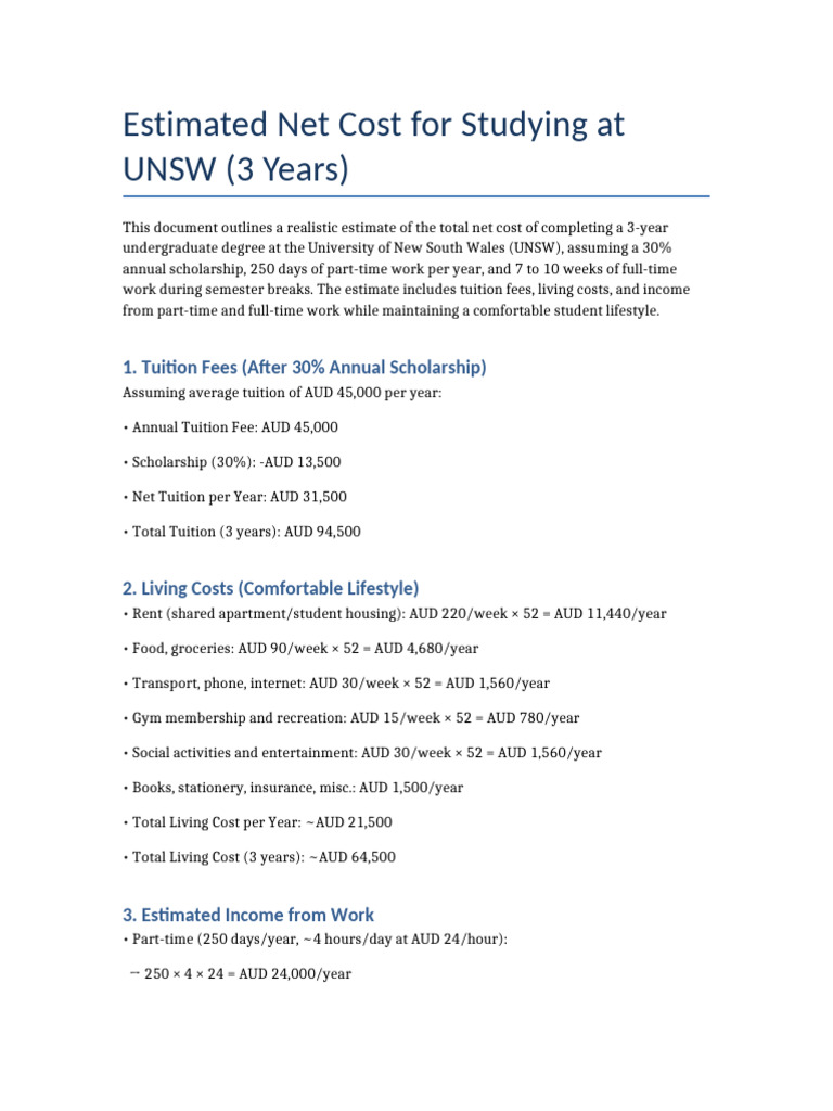 UNSW 3-Year Cost Estimate | PDF