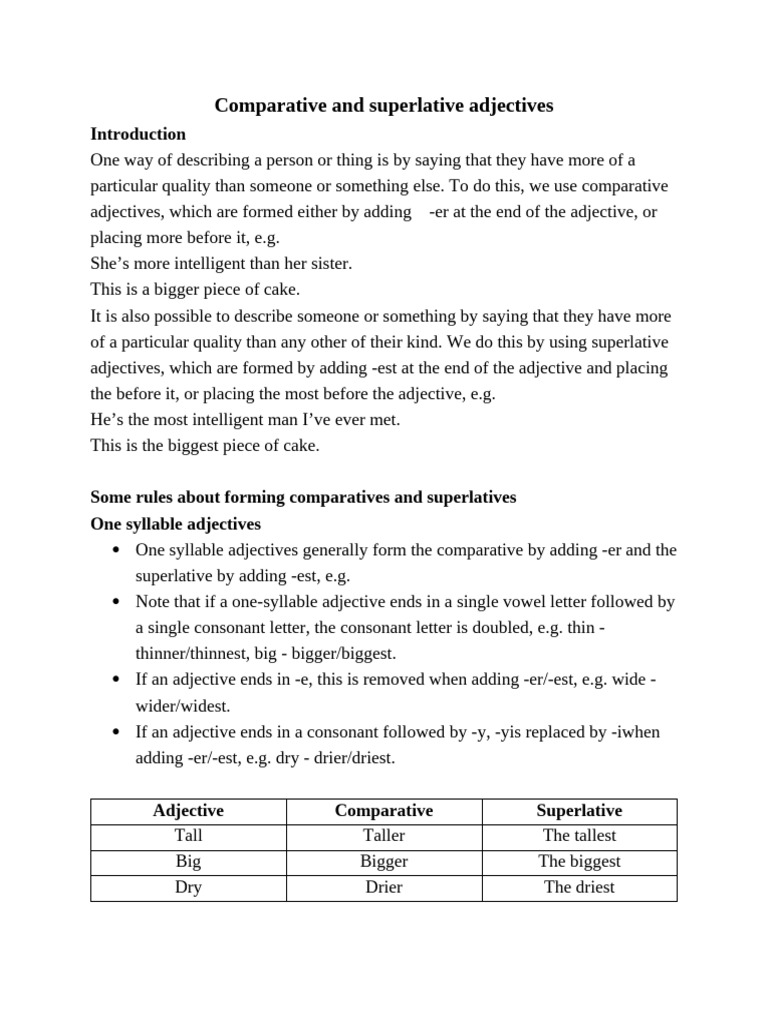 Comparative and Superlative Adjectives | PDF | Adjective | Language ...