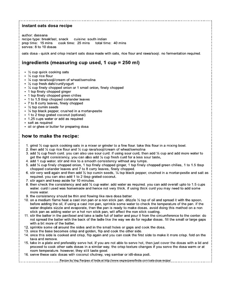 Oats Dosa | PDF