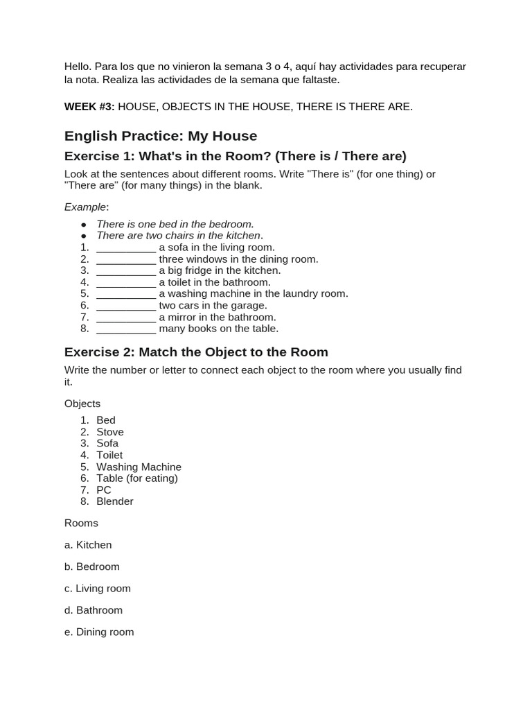 Week 3 and Week 4 Activities | PDF | Room | Home