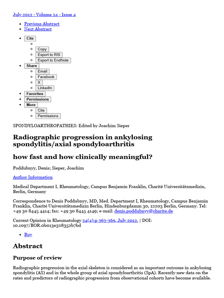 Radiographic Progression in Ankylosing Spondylitis Axial ...