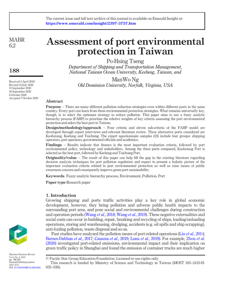 EMER2020 Assessment of Port Environmental Protection in Taiwan | PDF ...
