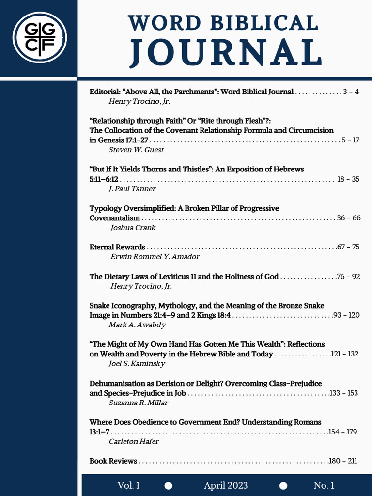 Word Biblical Journal Inaugural | PDF | Covenant (Biblical) | Book Of ...