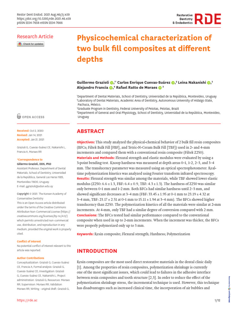 Physicochemical Characterization of Two Bulk Fill Composites at ...