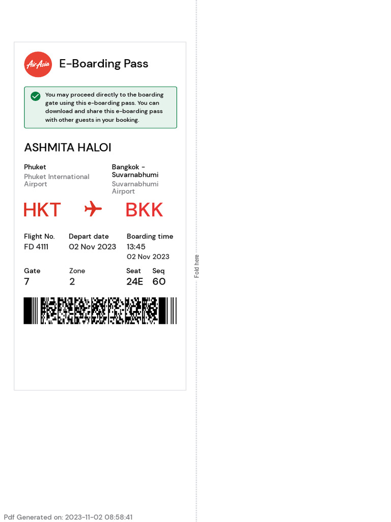 E-Boarding Pass: FD 4111 02 Nov 2023 13:45 | PDF | Encodings | Computing