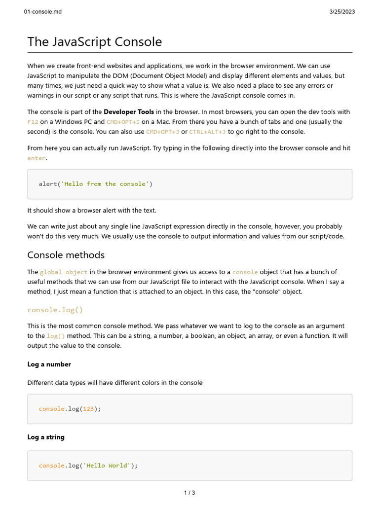 JavaScript Console Basics and Methods | PDF | Command Line Interface ...