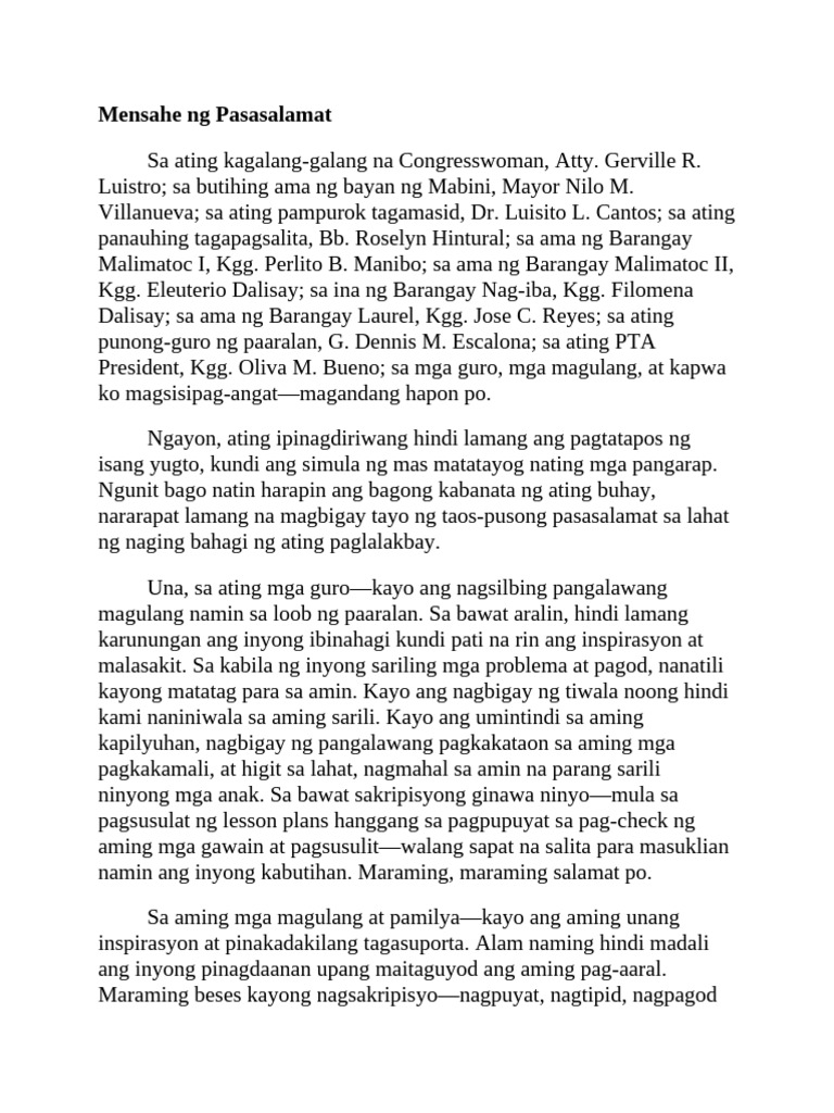Mensahe NG Pasasalamat | PDF