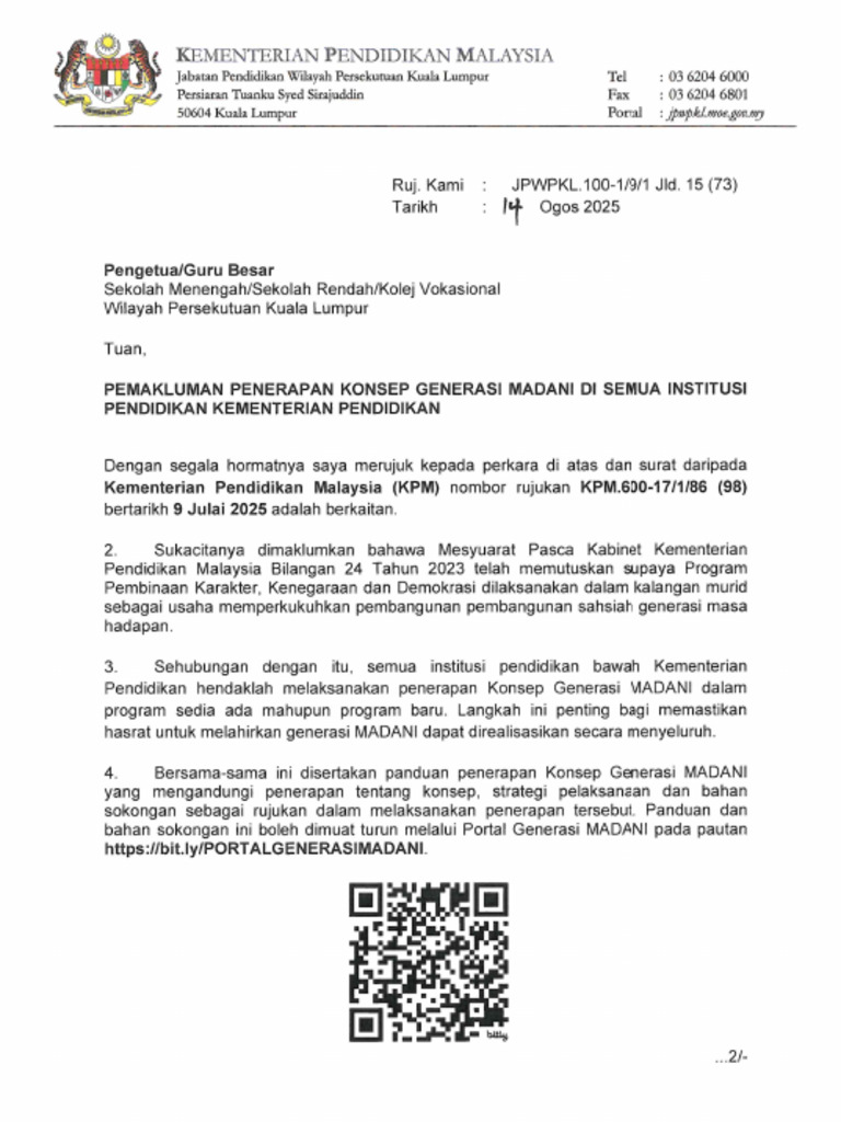 Pemakluman Penerapan Konsep Generasi Madani Di Semua Institusi ...