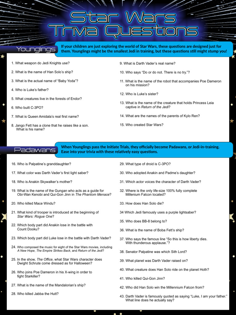 Star Wars Trivia Questions and Answers | PDF | Darth Vader | Jedi