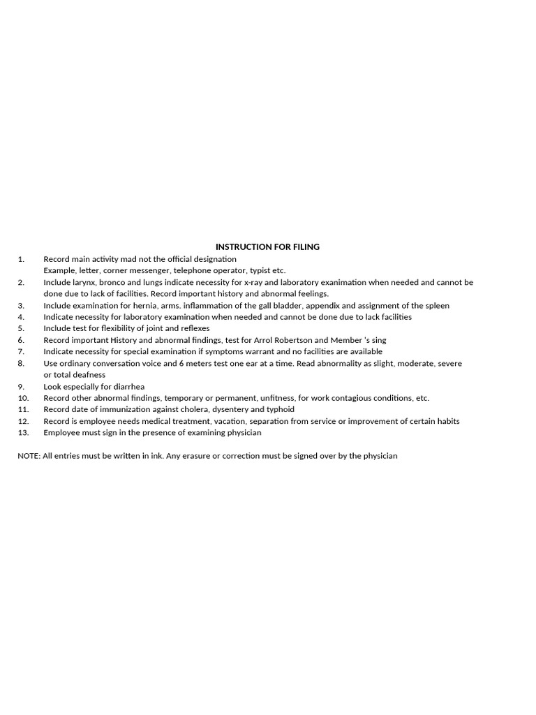 Health Examination Form Instructions | PDF